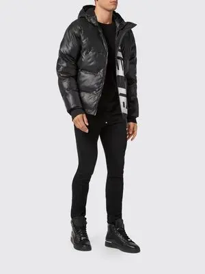 Philipp Plein Padded Technical Fabric Puffer Jacket With Hood And Logo - Black
