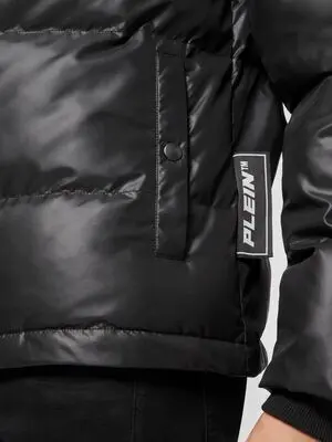 Philipp Plein Padded Technical Fabric Puffer Jacket With Hood And Logo - Black
