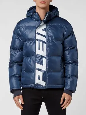 Philipp Plein Padded Technical Fabric Puffer Jacket With Hood And Logo - Blue