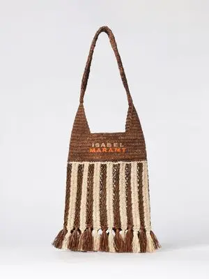 Isabel Marant Étoile Crochet Striped Raffia Bag With Embroidered Logo - Natural