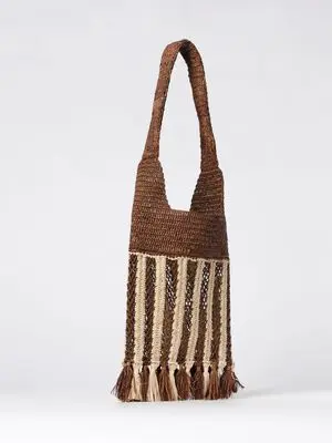 Isabel Marant Étoile Crochet Striped Raffia Bag With Embroidered Logo