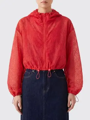 Cecilie Bahnsen Cropped Bomber Jacket In Cotton Blend With Hood And Floral Print - Red