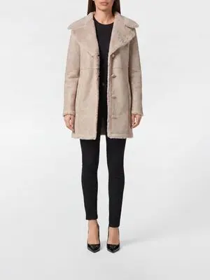 Philipp Plein Single-breasted Shearling Coat With Rhinestone Hexagon Logo - Beige