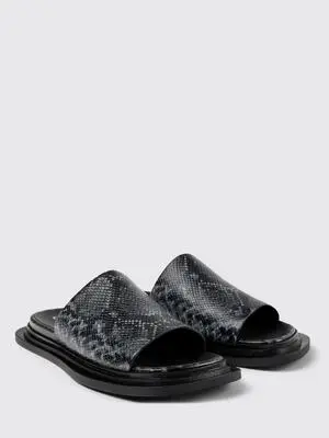 Camper Snakeskin Embossed Slides