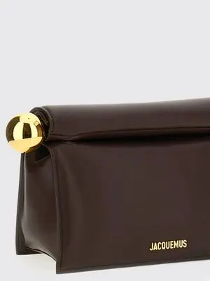 Jacquemus Rond Carré Handheld Clutch In Smooth Lamb Leather With Logo - Brown
