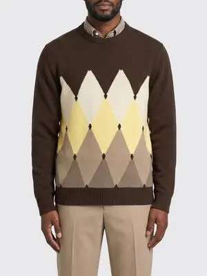 BALLANTYNE Argyle Cotton And Cashmere Blend Crew Neck Sweater With Slim Fit - Brown