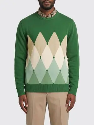 BALLANTYNE Argyle Cotton And Cashmere Blend Crew Neck Sweater With Slim Fit - Green