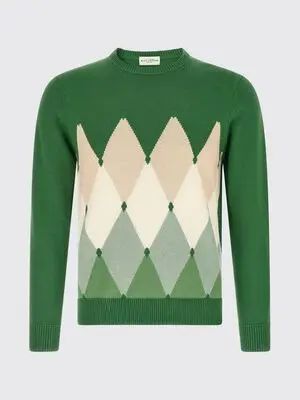 BALLANTYNE Argyle Cotton And Cashmere Blend Crew Neck Sweater With Slim Fit - Green