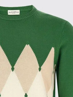 BALLANTYNE Argyle Cotton And Cashmere Blend Crew Neck Sweater With Slim Fit - Green