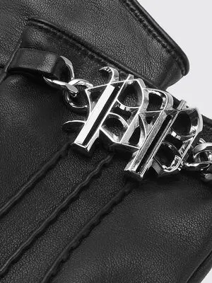 Philipp Plein Leather Gloves With Silver Tone Logo Detail
