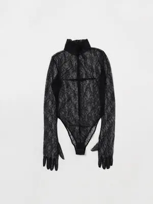 CHB Sheer Lace Mock Neck Bodysuit