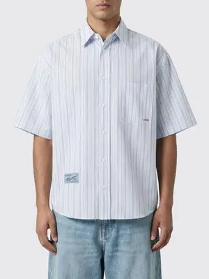 WOOYOUNGMI Short-sleeved Striped Cotton-blend Shirt - Gnawed Blue