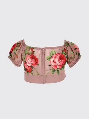 Dolce & Gabbana Cotton Floral Print Off-the-shoulder Cropped Top - Pink