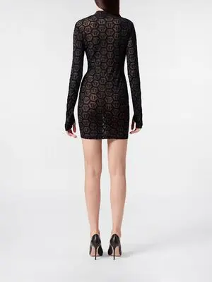 Philipp Plein Tulle Monogram Logo Mini Dress