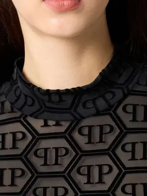 Philipp Plein Tulle Monogram Logo Mini Dress