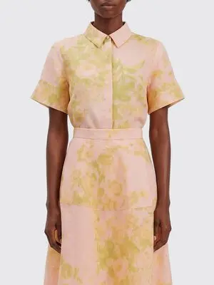 Erdem Floral Print Linen Blend Short Sleeve Shirt - Pink