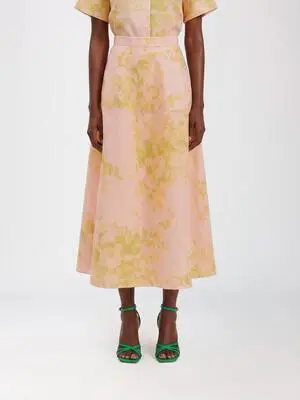 Erdem Floral Print Linen And Cotton-blend A-line Midi Skirt - Pink
