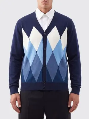 BALLANTYNE Diamond Pattern Cotton And Cashmere Cardigan - Blue