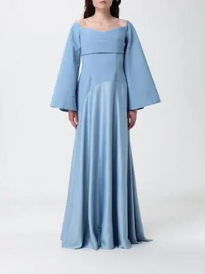 Solace London Long Crêpe Dress - Gnawed Blue