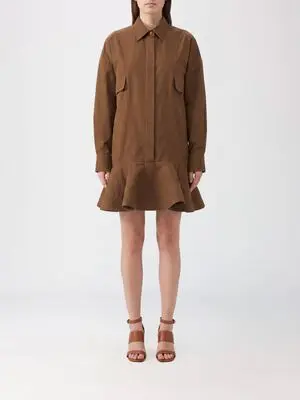 Stella McCartney Cotton Mini Chemisier Dress With Long Sleeves And Ruffles - Brown