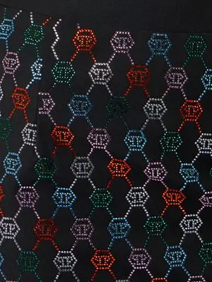 Philipp Plein Wool Pencil Mini Skirt With Rhinestone Hexagon Logo