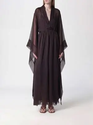 Alberta Ferretti Long Silk V-neck Wide Sleeve Caftan