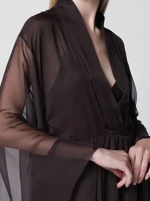 Alberta Ferretti Long Silk V-neck Wide Sleeve Caftan
