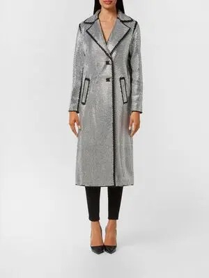 Philipp Plein Long Double-breasted Coat With Crystals And Peak Lapels - Black
