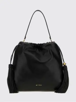 Etro Kalispera Smooth Lambskin Leather Bucket Bag With Tassels - Black
