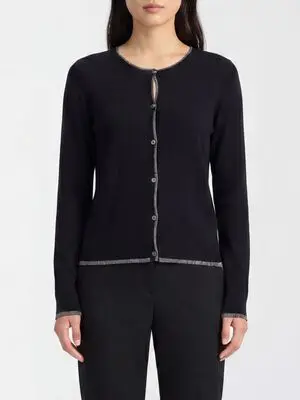 Liu Jo Slim Fit Cardigan In Viscose Blend With Contrast Trims And Buttons - Black