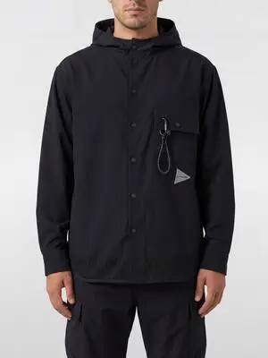 AND WANDER Polyester Windbreaker Jacket With Hood And Patch Pockets - Black
