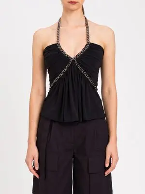 TWINSET Polyester Top With Metallic Mesh And V-neck