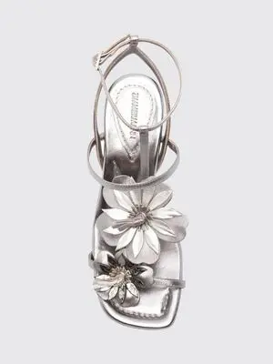 Zimmermann Belara Laminated Leather Sandal With Applied Flowers - Silver