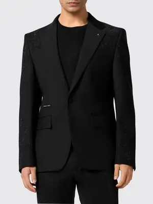 Philipp Plein Single-breasted Wool-blend Blazer With Star Embroidery And Rhinestones - Black