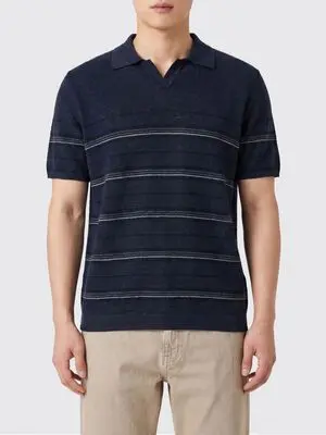 ROBERTO COLLINA Striped Linen Knit Polo Shirt - Blue