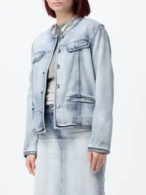 DIESEL® Cropped Crew Neck Denim Jacket In Lyocell Blend