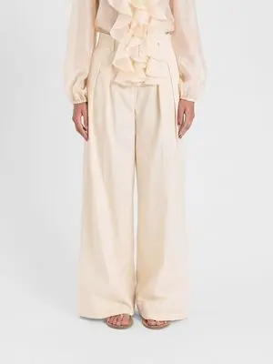 TWINSET Stretch Cotton Wide Leg Trousers - Beige