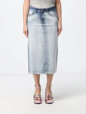 DIESEL® Bleached Denim Midi Pencil Skirt With Back Slit - Blue