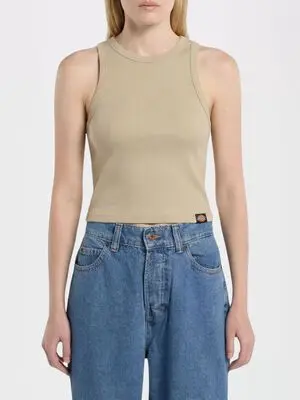 Dickies Sleeveless Ribbed Cotton Top With Applied Logo - Beige