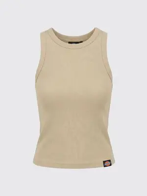 Dickies Sleeveless Ribbed Cotton Top With Applied Logo - Beige