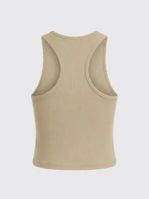 Dickies Sleeveless Ribbed Cotton Top With Applied Logo - Beige