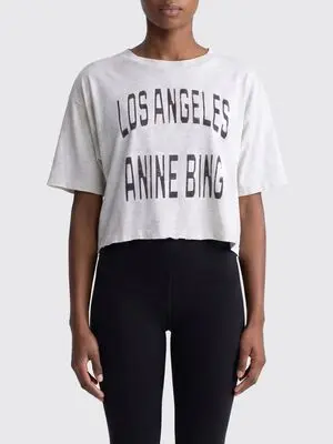 ANINE BING Crop Cotton T-shirts With Logo - Grey