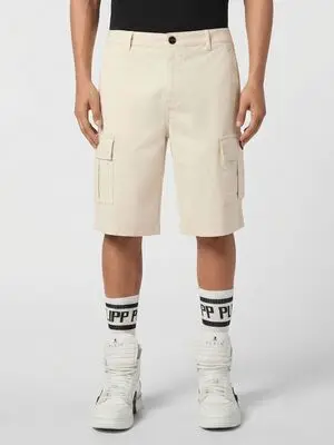 Philipp Plein Cotton Cargo Shorts With Multiple Pockets - Beige