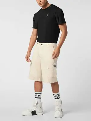 Philipp Plein Cotton Cargo Shorts With Multiple Pockets - Beige