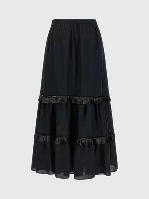 Kiton Linen A-line Midi Skirt With Fringe And Embroidery