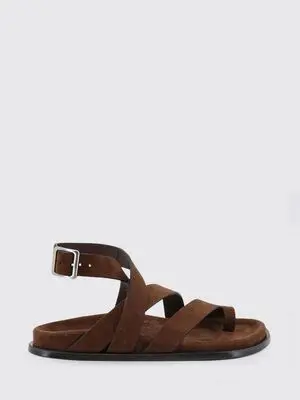 ALOHAS Suede Thong Sandals With Adjustable Ankle Strap - Brown