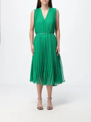Max Mara Pleated Dress With Belt - Green