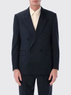LARDINI Double-breasted Blazer In Pure Virgin Wool With Peak Lapels - Blue