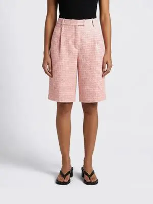 Tagliatore High-waisted Tweed Tailored Bermuda Shorts With Belt Loops - Pink