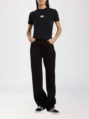 Dickies Cropped Cotton T-shirt With Printed Logo - Black